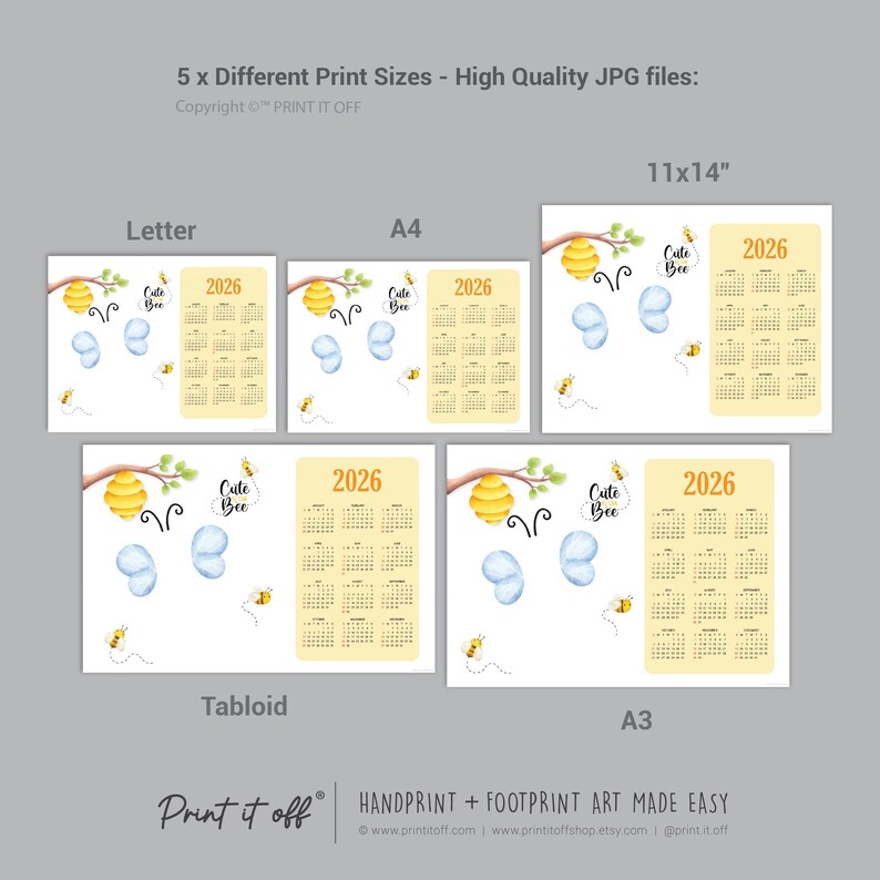 2026 Cute as Can Bee Calendar Year Yearly / Handprint Footprint Art ...