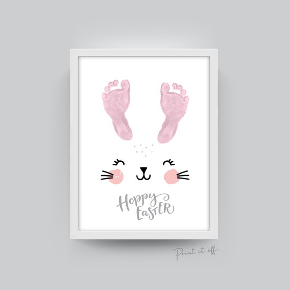 Hoppy Easter / Bunny Footprint Art / Cute Ears Feet / Happy | Etsy