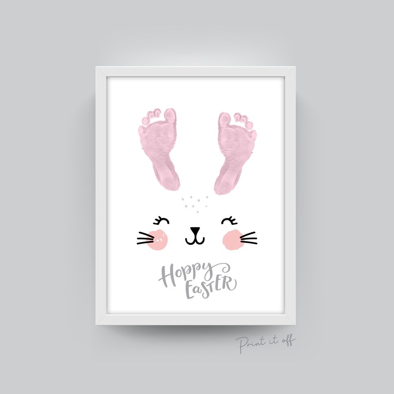 Hoppy Easter / Bunny Footprint Art / Cute Ears Feet / Happy | Etsy