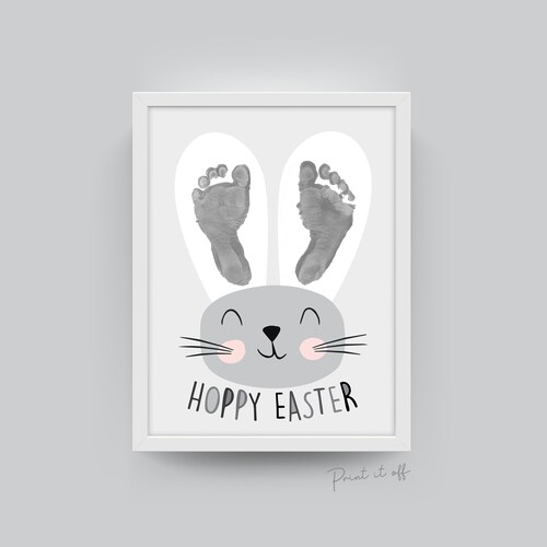 Bunny Bottom Footprints Craft Art / Happy Hoppy Easter Card / | Etsy