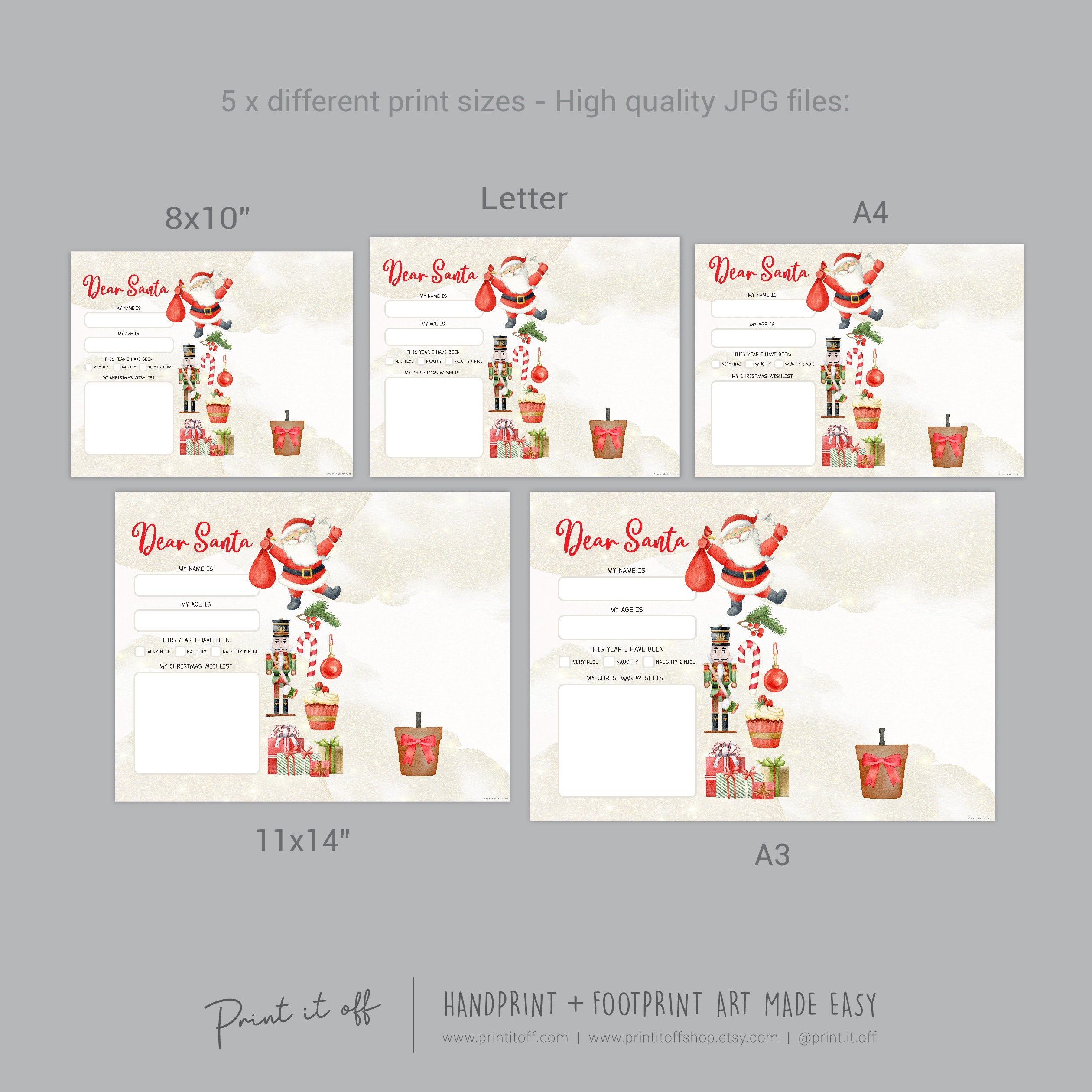 Dear Santa Letter Handprint Footprint Art Craft / Christmas Tree Xmas ...