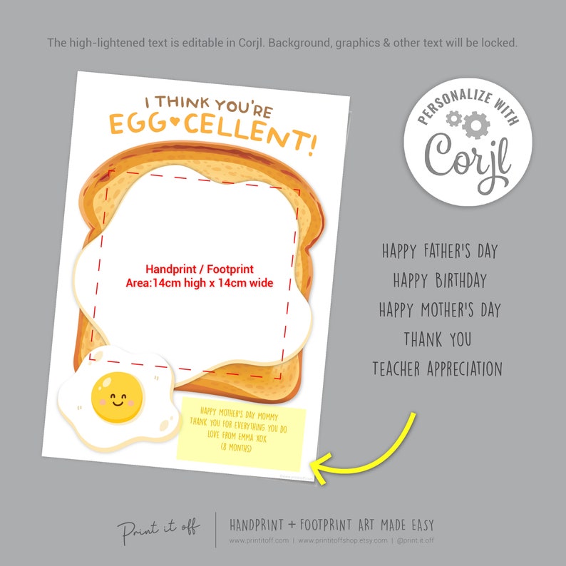 Egg-cellent EDITABLE / Handprint Hand Art Craft / Mother's Father's Day ...