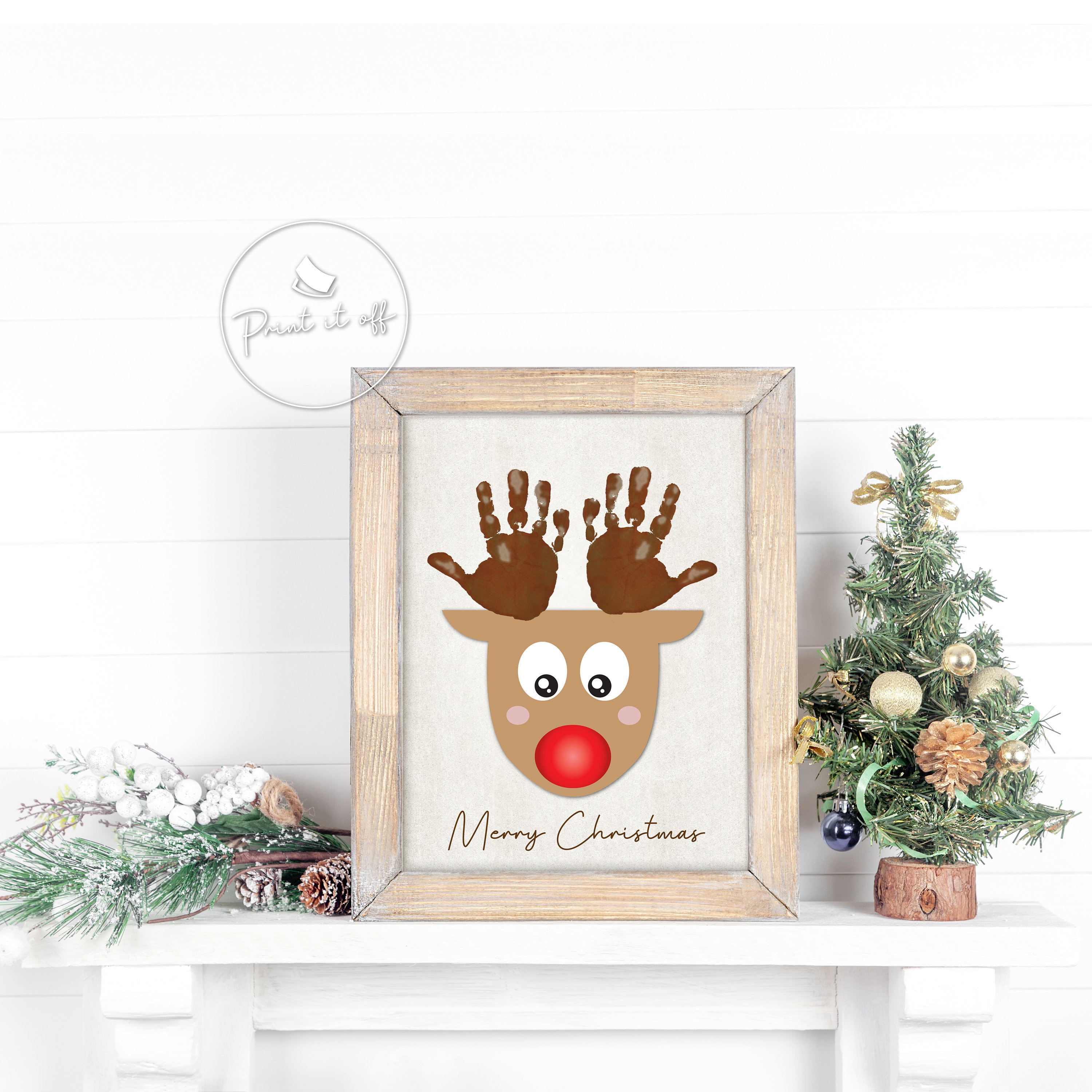 Merry Christmas Reindeer / Christmas Xmas Handprint Art / | Etsy