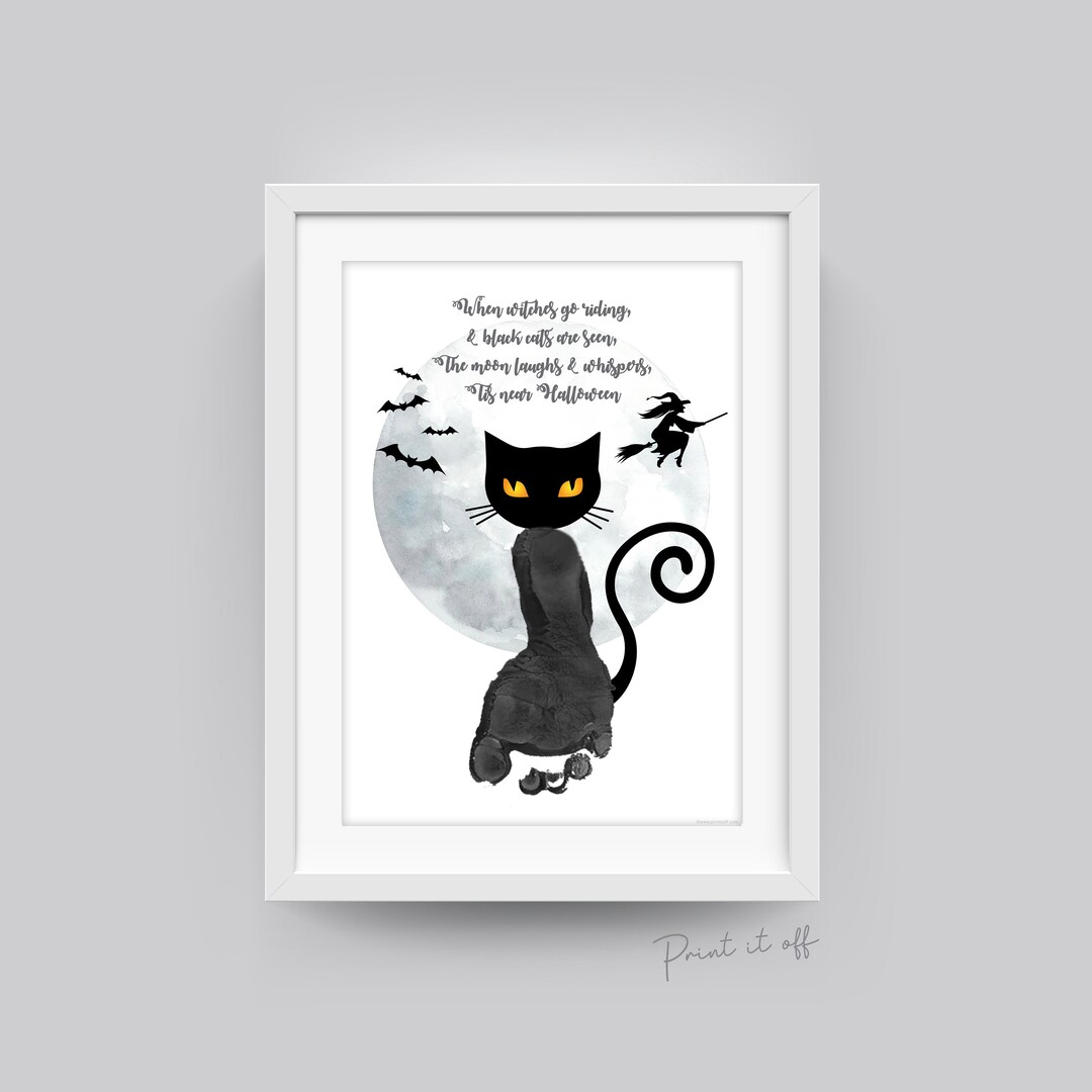 Halloween Footprint Handprint Art Craft / Black Cat Witch Poem / Kids ...