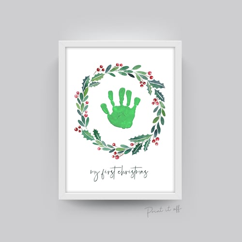 Printable Handprint Art My First Christmas Christmas Wreath | Etsy