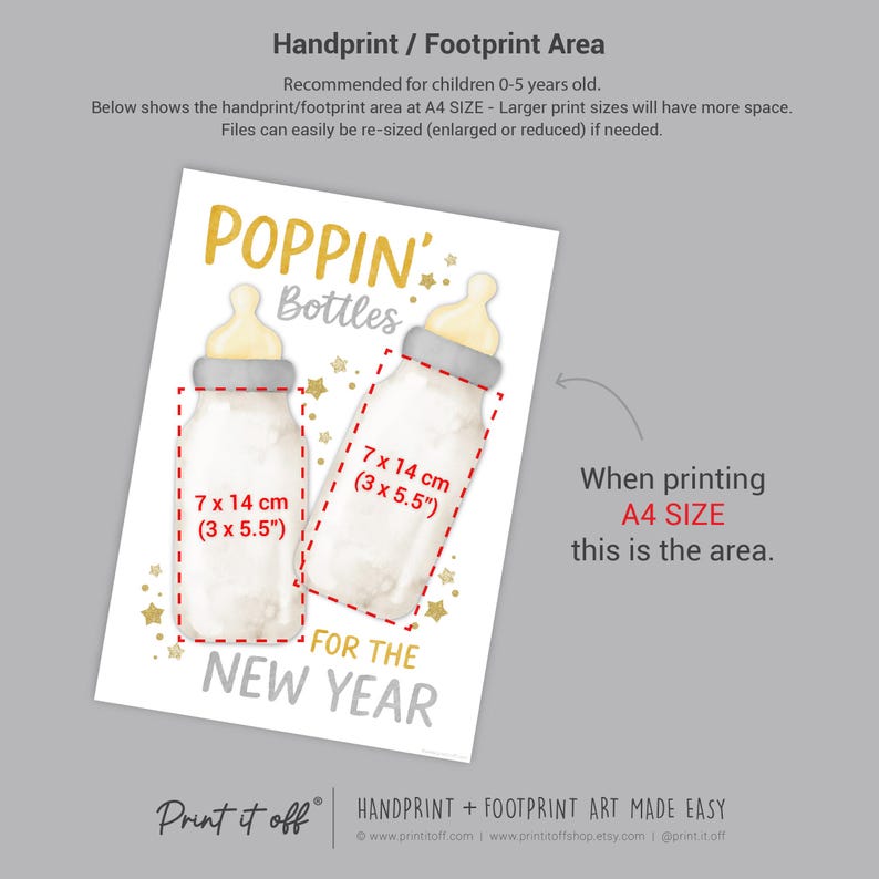 Poppin' Bottles New Year - Handprint Footprint Art Craft Printable ...