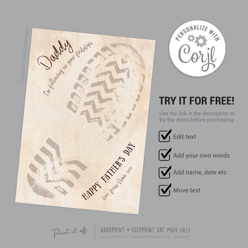 Boot Footprint EDITABLE / Foot Art Craft / Father's Dad Daddy Birthday ...