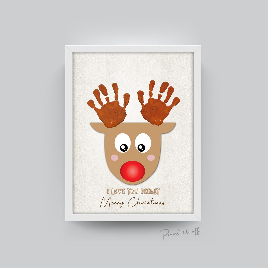 Love You Deerly / Merry Christmas Reindeer / Christmas Xmas Handprint ...
