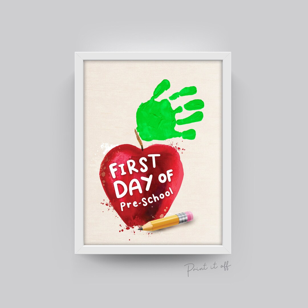 Pre School Handprint Hand Art / Apple / First Day Starting School Kindy ...