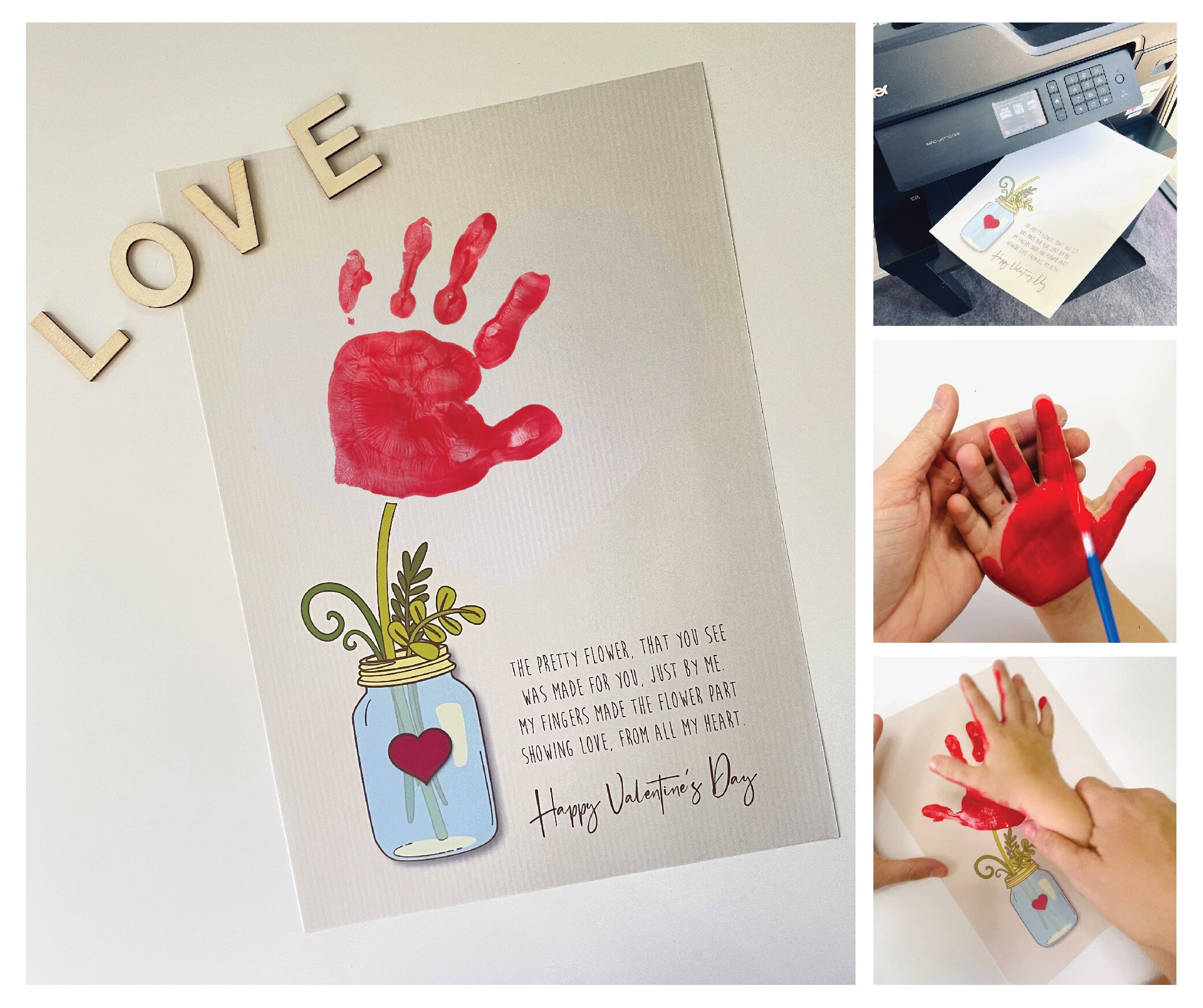 Handprint Flower Jar / Happy Valentine's Day / Handprint DIY Craft Art ...