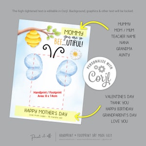 Bee-utiful Bumble Bee EDITABLE / Footprint Foot Art Craft / Mother's ...