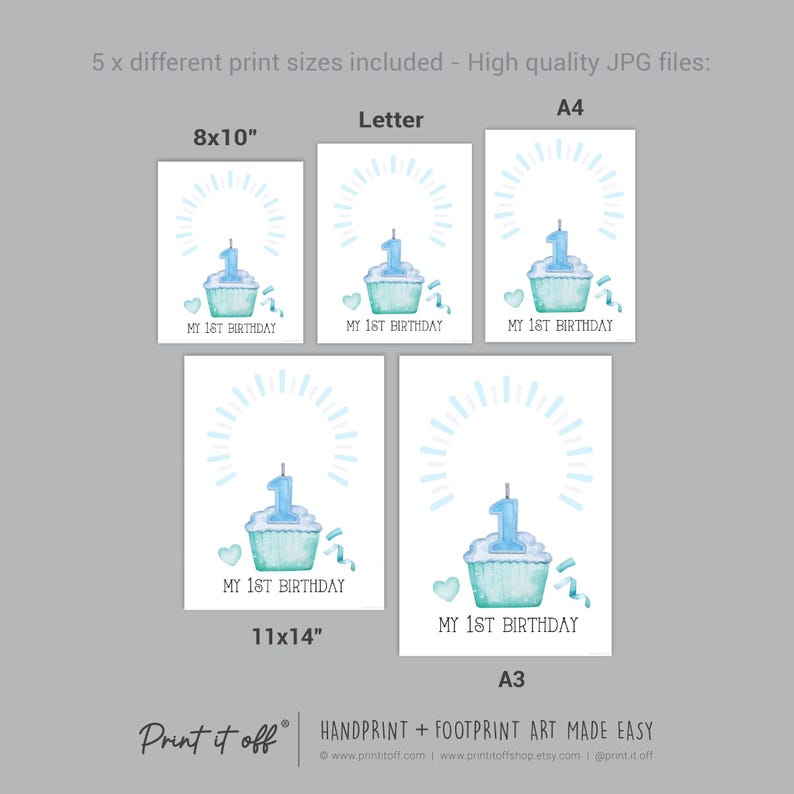First 1st 2nd 3rd Blue Birthday Cake Candle Handprint Hand Craft Art ...