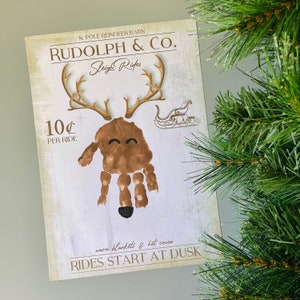 Reindeer Handprint Footprint Art Craft / Christmas Xmas Rustic Sign ...