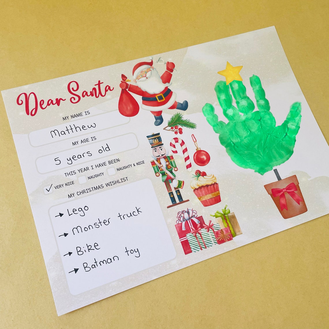 Dear Santa Letter Handprint Footprint Art Craft / Christmas Tree Xmas ...
