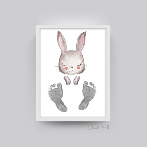Hoppy Easter / Bunny Footprint Art / Cute Ears Feet / Happy | Etsy