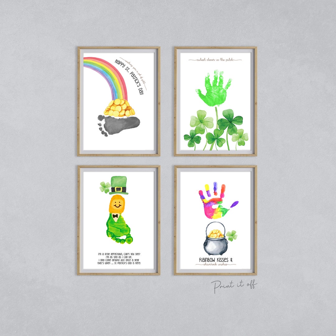 4 X St Patrick's Handprint Footprint Craft Art PACK / Clover Rainbow ...