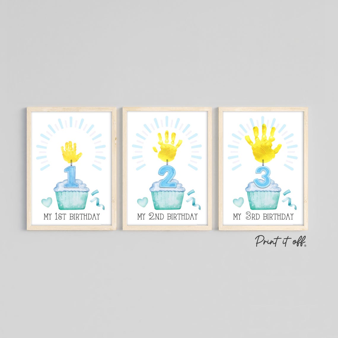 First 1st 2nd 3rd Blue Birthday Cake Candle Handprint Hand Craft Art ...