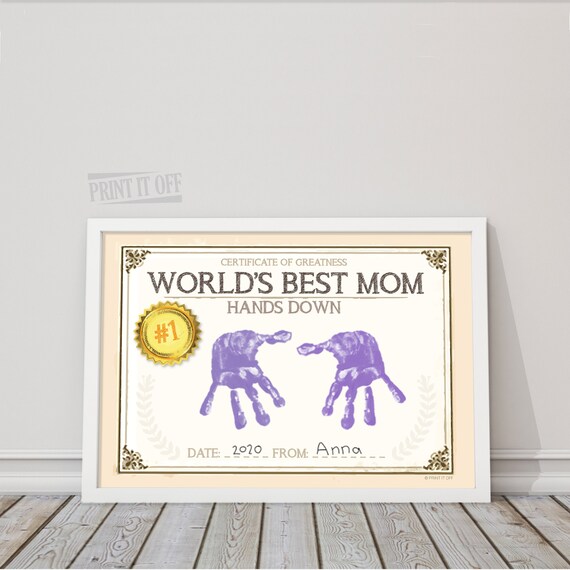 Mom Certificate / Handprint Art / World's Best Mom Hands | Etsy