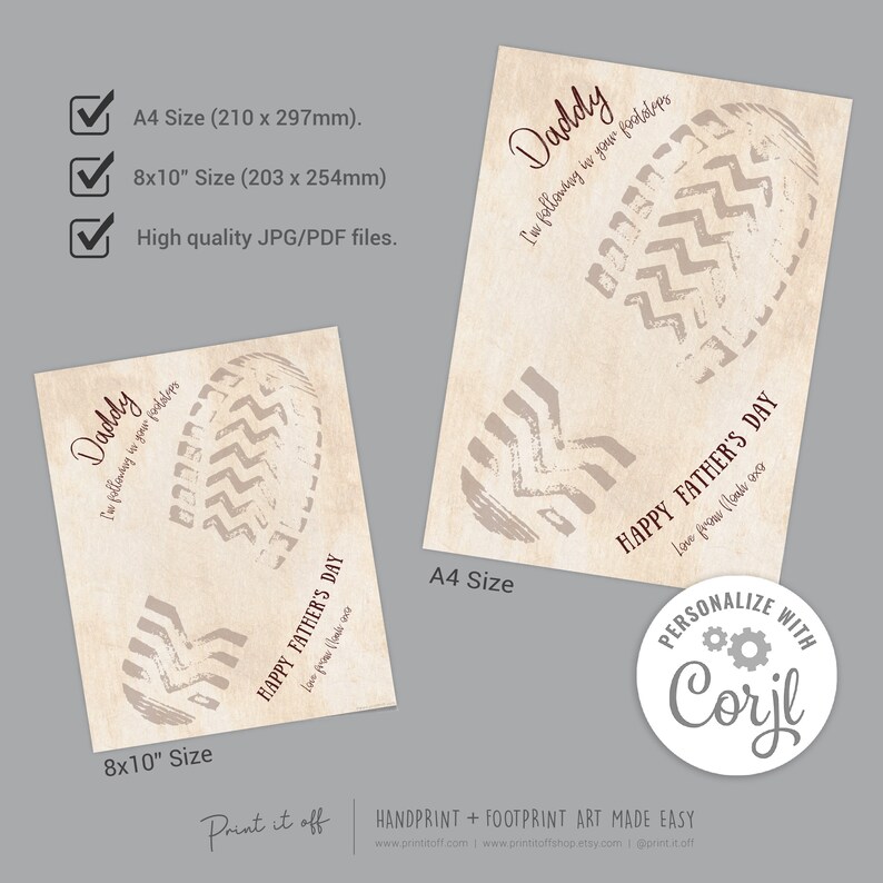 Boot Footprint EDITABLE / Foot Art Craft / Father's Dad Daddy Birthday ...