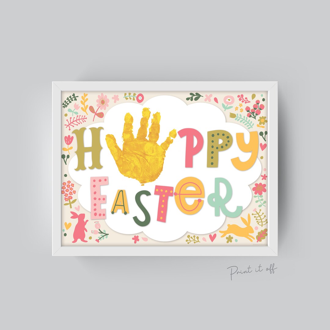 Hoppy Happy Easter / Handprint Art Craft / Bunny Spring Memory Keepsake ...
