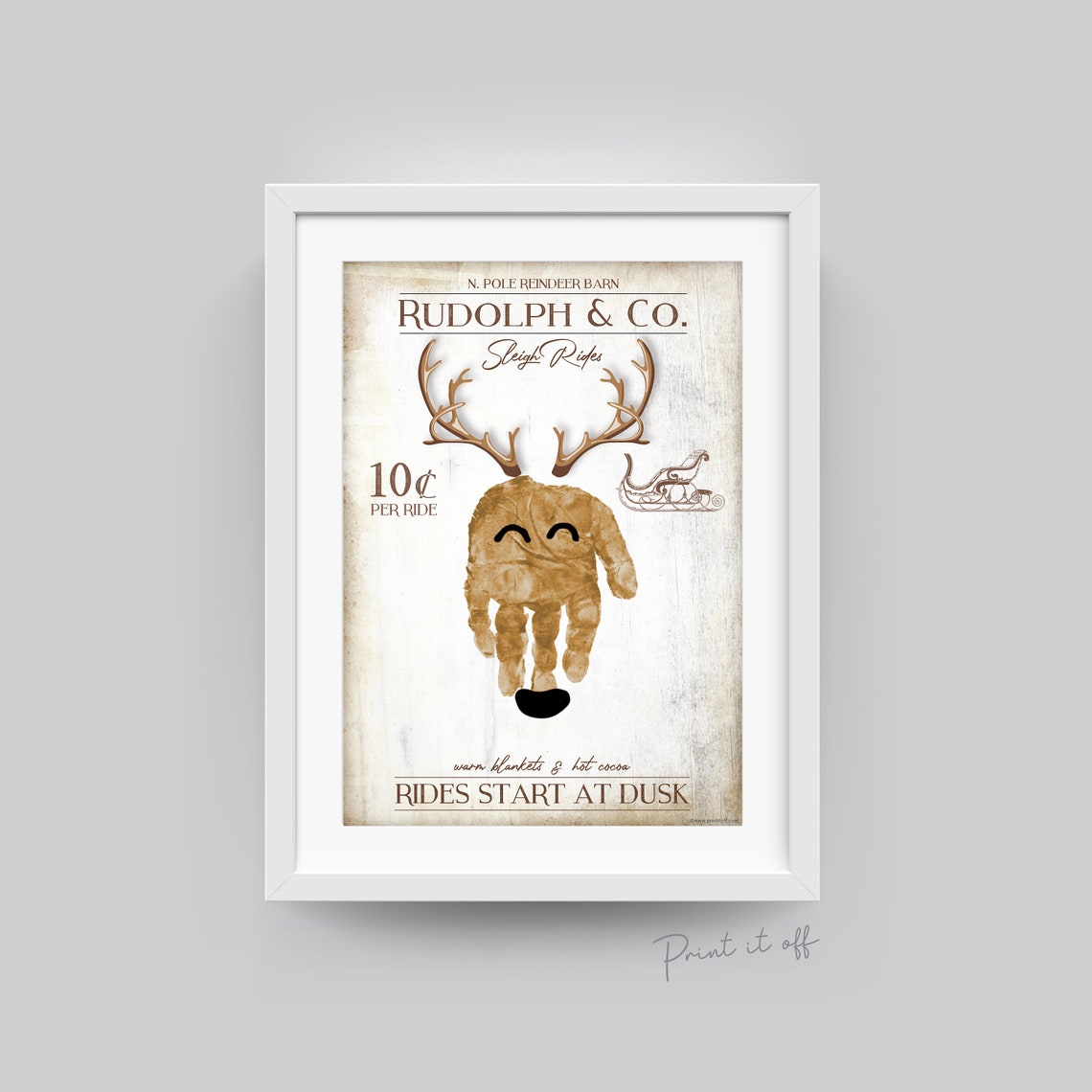Reindeer Handprint Footprint Art Craft / Christmas Xmas Rustic - Etsy