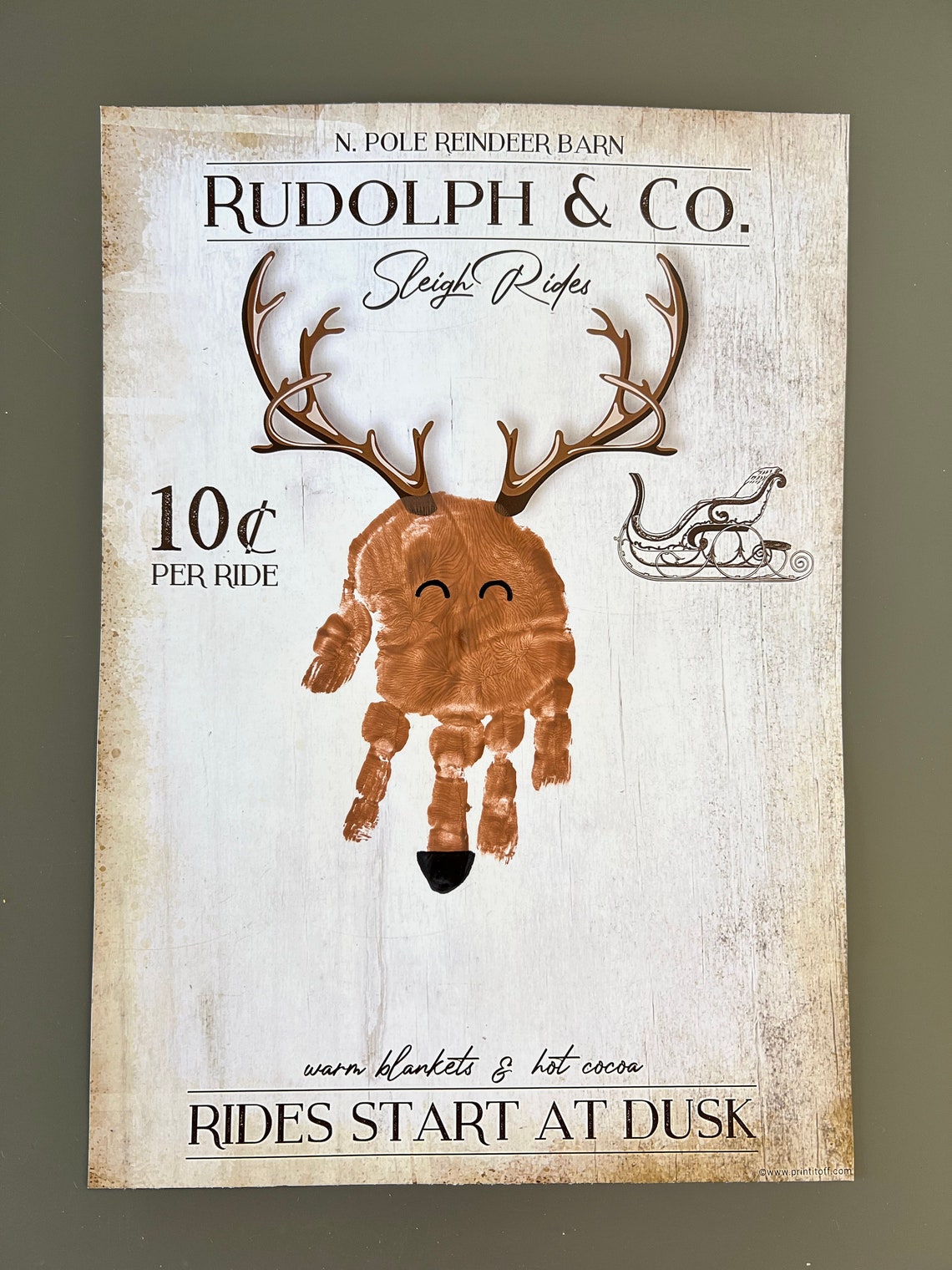 Reindeer Handprint Footprint Art Craft / Christmas Xmas Rustic Sign ...