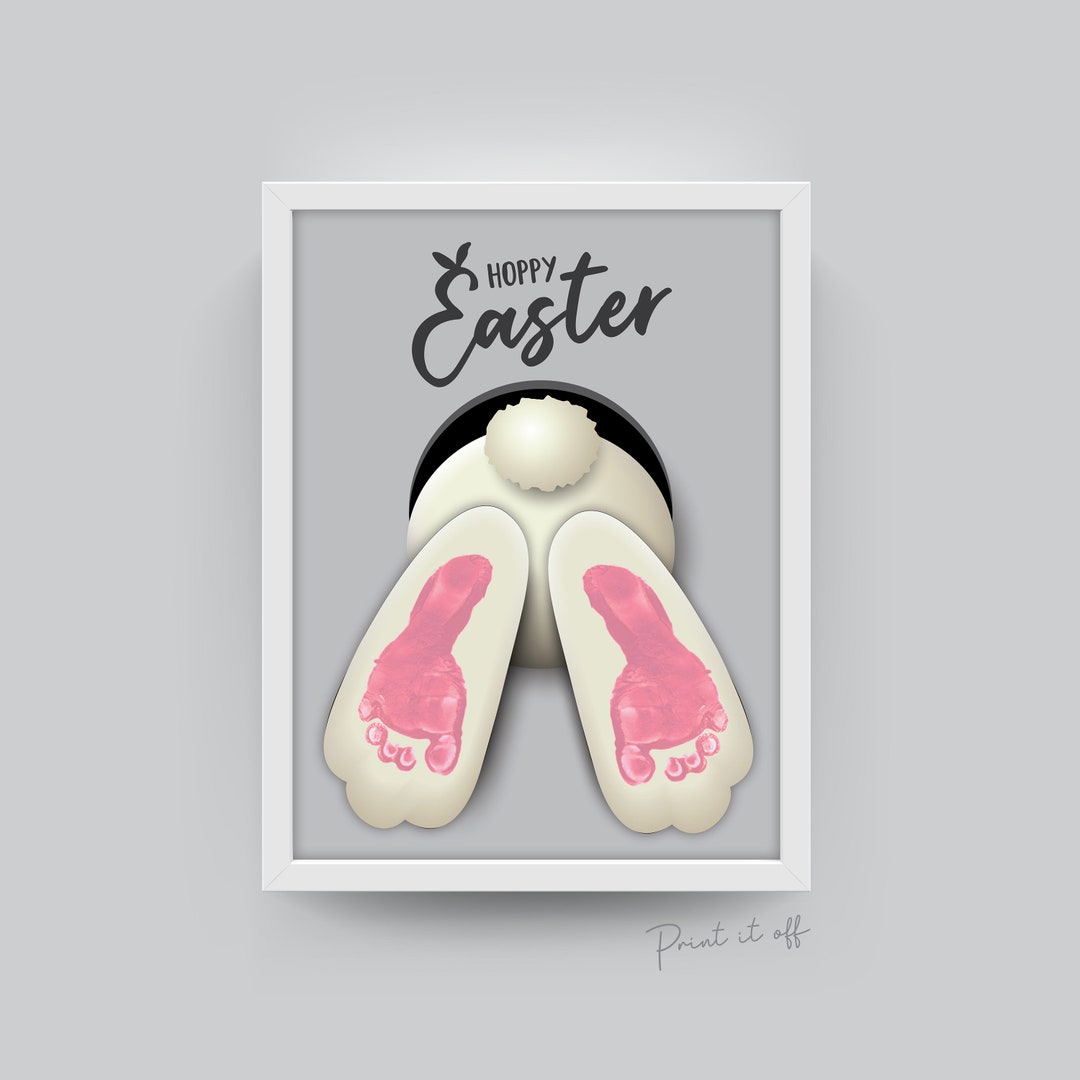 Bunny Bottom Footprints Craft Art / Happy Hoppy Easter Card / Kids Baby ...