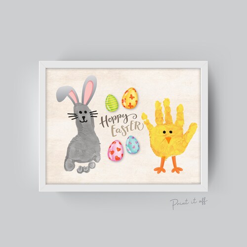Hoppy Easter / Bunny Footprint Art / Cute Ears Feet / Happy - Etsy
