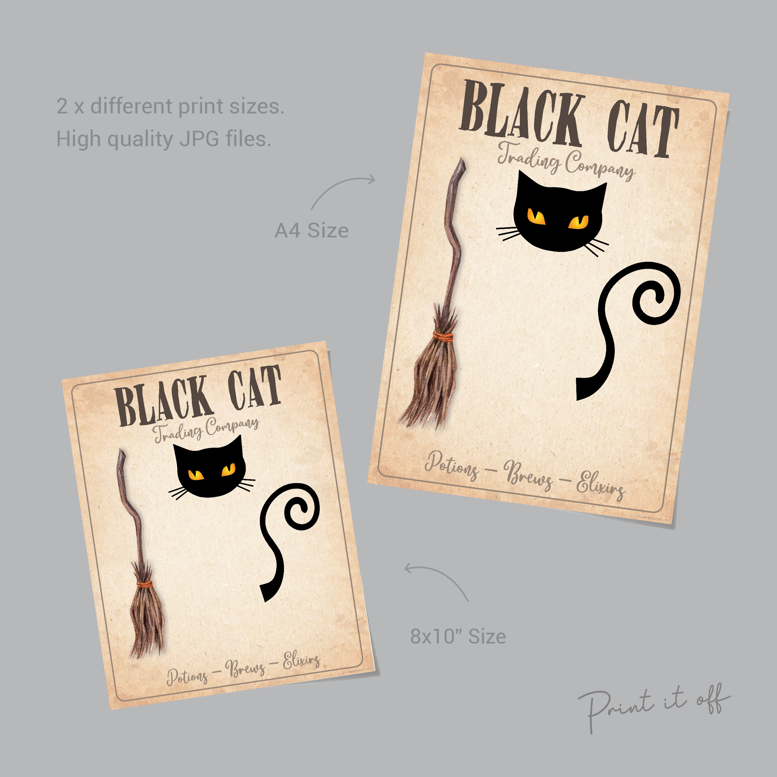 Black Cat Halloween Footprint Art Craft / Witch Broom Sign / Kids ...