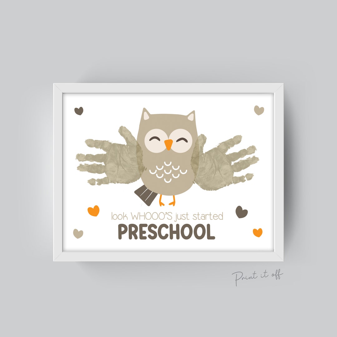 Preschool Handprint Art Owl / Hand Hands / First Day Starting School ...