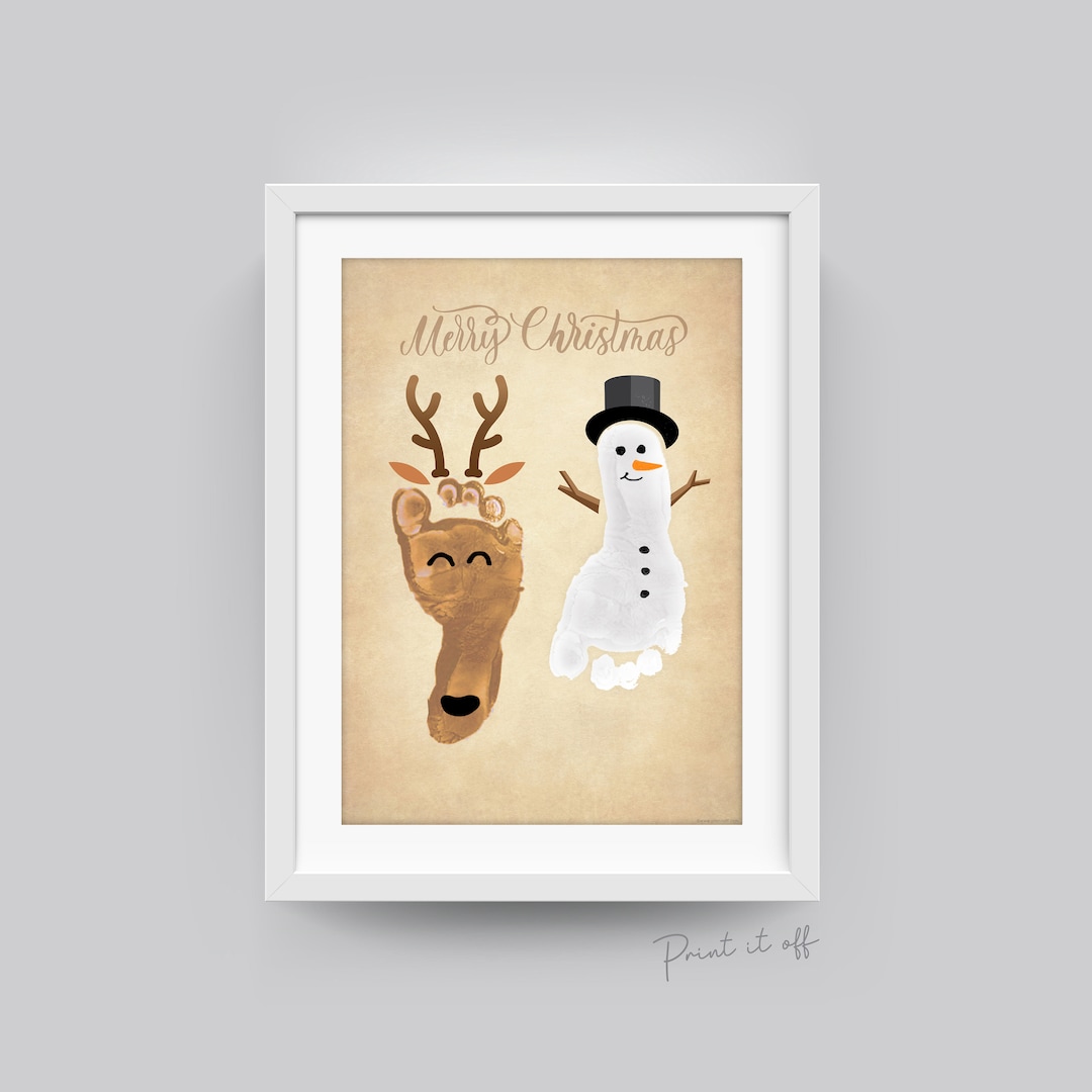 Reindeer Snowman Footprint Foot Art Craft / First Merry Christmas Xmas ...