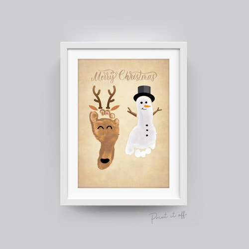 Reindeer Snowman Footprint Foot Art Craft / First Merry - Etsy