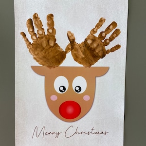 Merry Christmas Reindeer / Christmas Xmas Handprint Footprint Art Craft ...