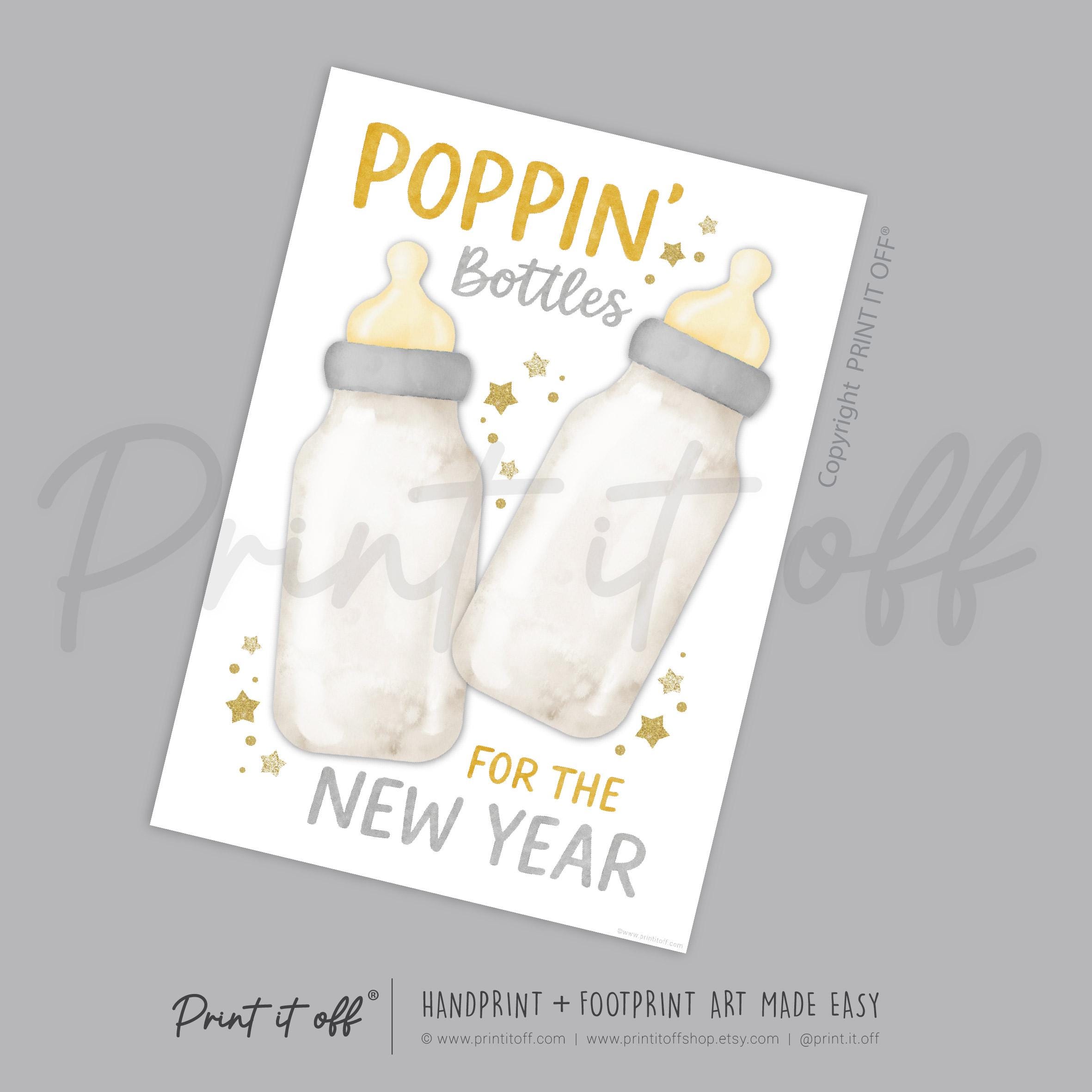 Poppin' Bottles New Year - Handprint Footprint Art Craft Printable ...