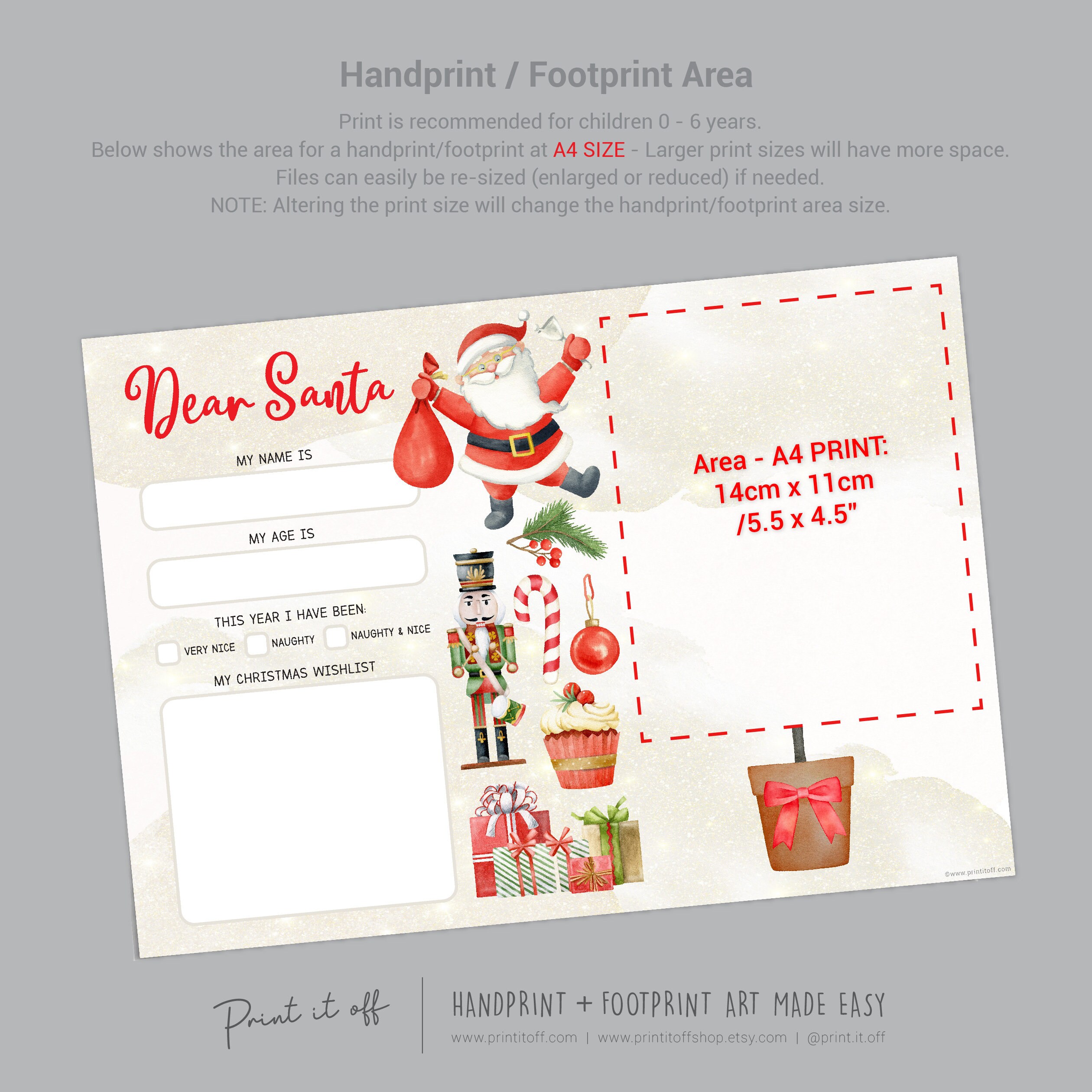 Dear Santa Letter Handprint Footprint Art Craft / Christmas Tree Xmas ...