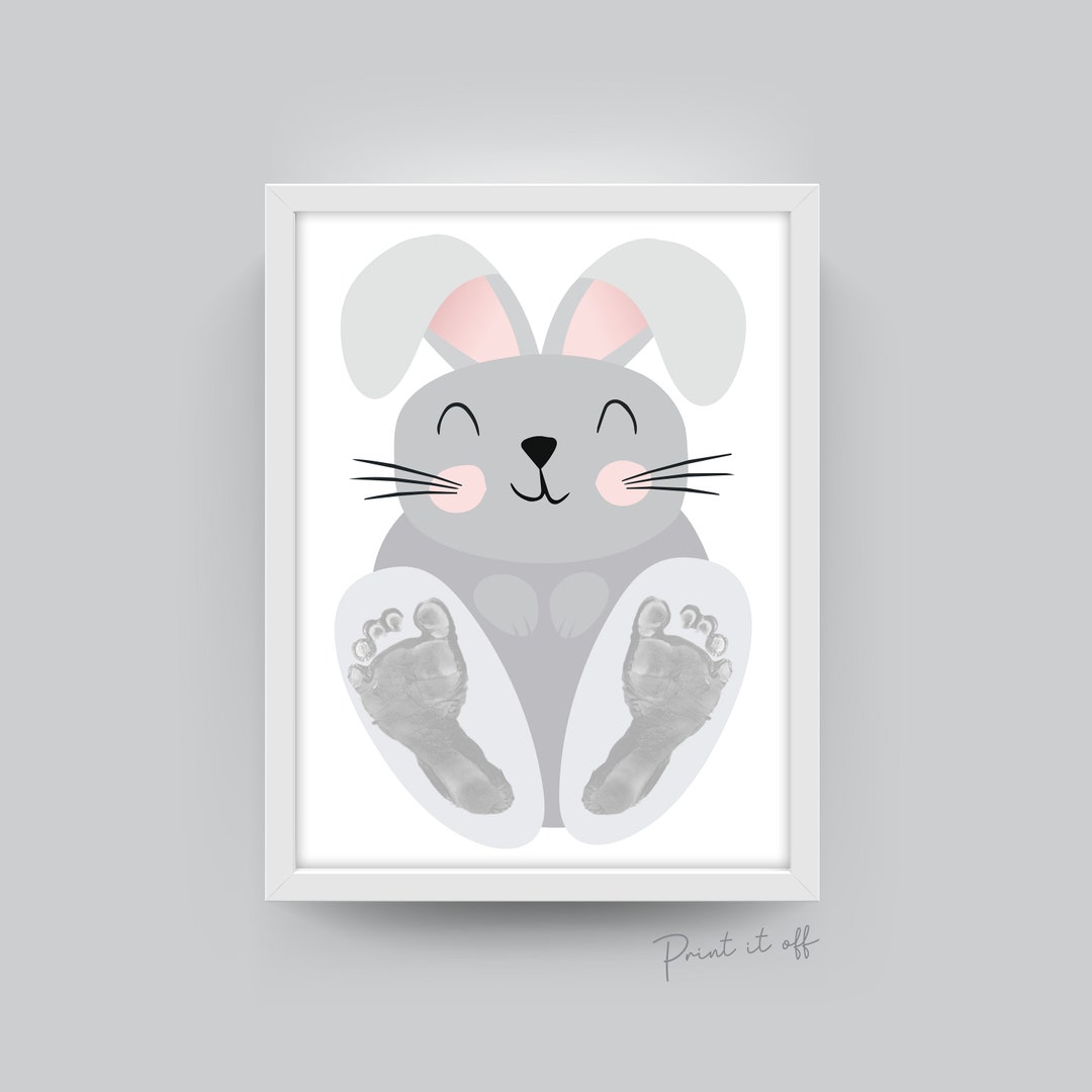 Footprint Art Craft / Cute Bunny Feet / Easter Decor Print / Kids Baby ...