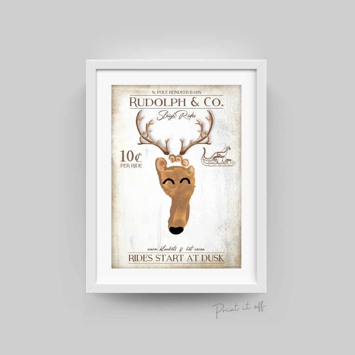 Reindeer Handprint Footprint Art Craft / Christmas Xmas Rustic - Etsy