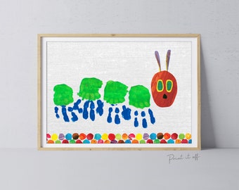 The Hungry Caterpillar Handprint Art, First Day of School, Caterpillar ...