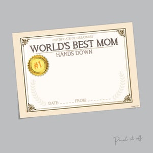 Mom Certificate / Handprint Art / World's Best Hands Down / Craft Diy ...