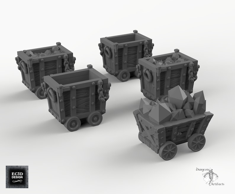 Mine Carts - 15mm 28mm 32mm Skyless Realms EC3D Wargaming Terrain D&D ...