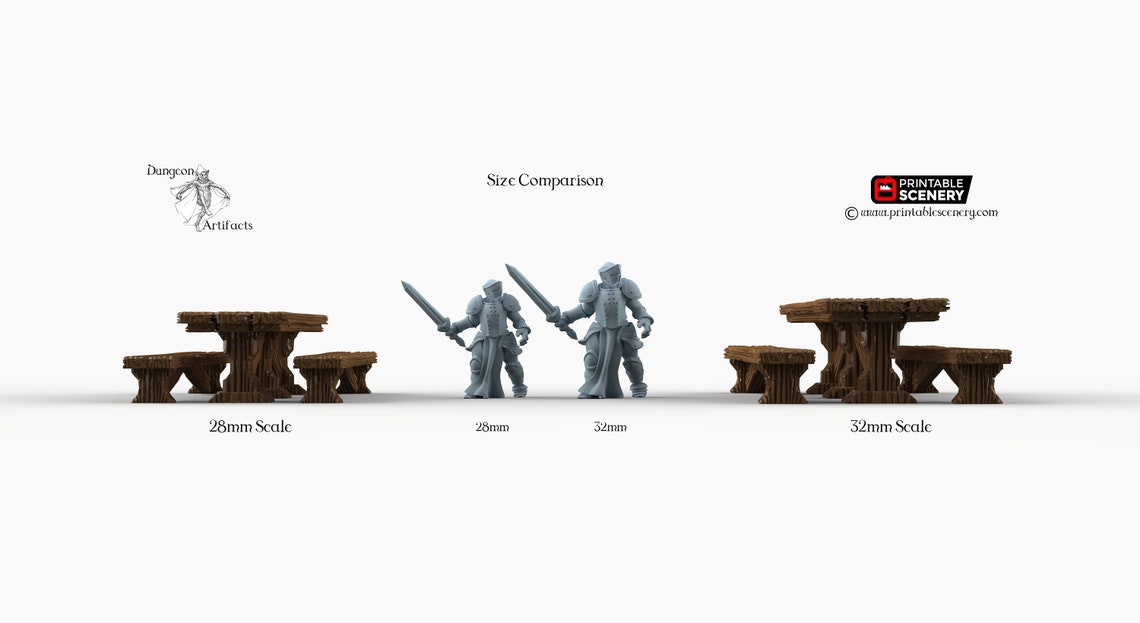 Simple RPG Table and Benches 28mm 32mm Furniture Clorehaven - Etsy