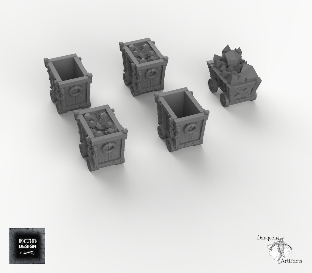 Mine Carts - 15mm 28mm 32mm Skyless Realms EC3D Wargaming Terrain D&D ...
