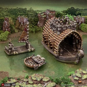Swamp Boats - the Gloaming Swamps - Printable Scenery Terrain Wargaming D&D Dnd 10mm 15mm 20mm ...