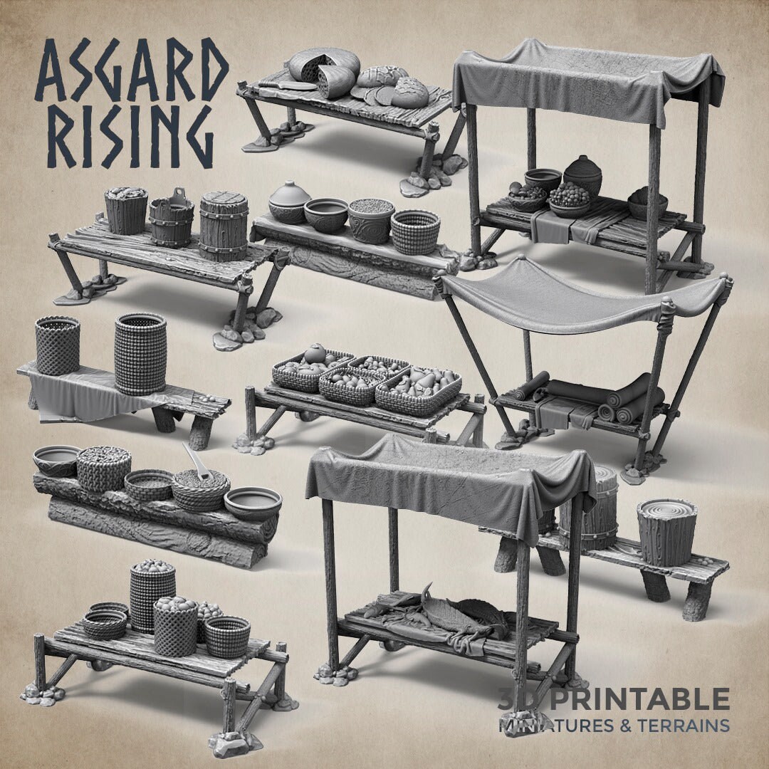 Rural Market Stalls Modular Set - Asgard Rising Miniatures - Wargaming ...