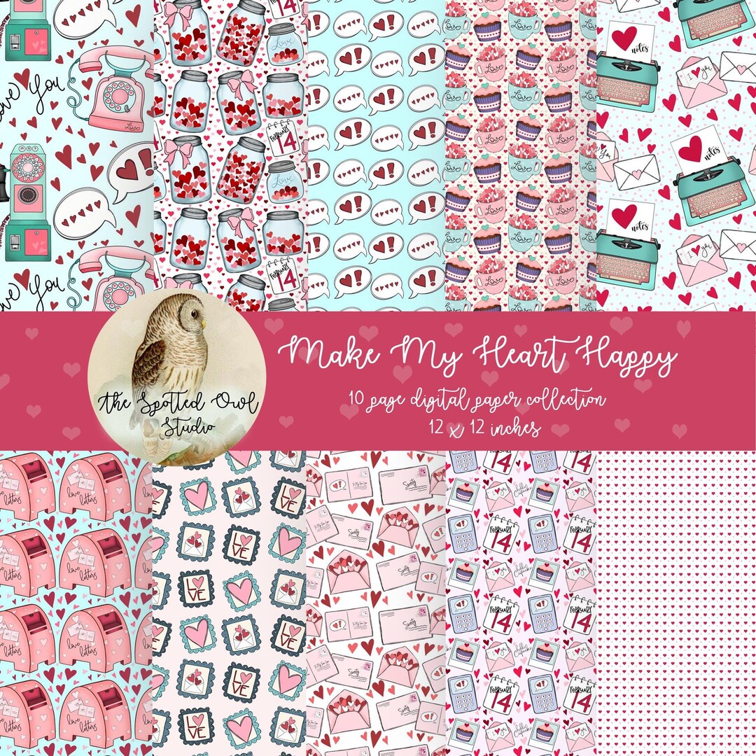 12" X 12" Valentine Digital Paper, Make My Heart Happy, Digital, Hearts ...