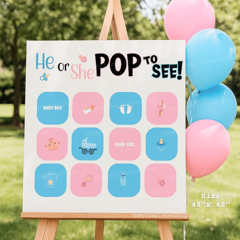 Gender Reveal 'pop to See' Banner Template | Digital Download - Etsy