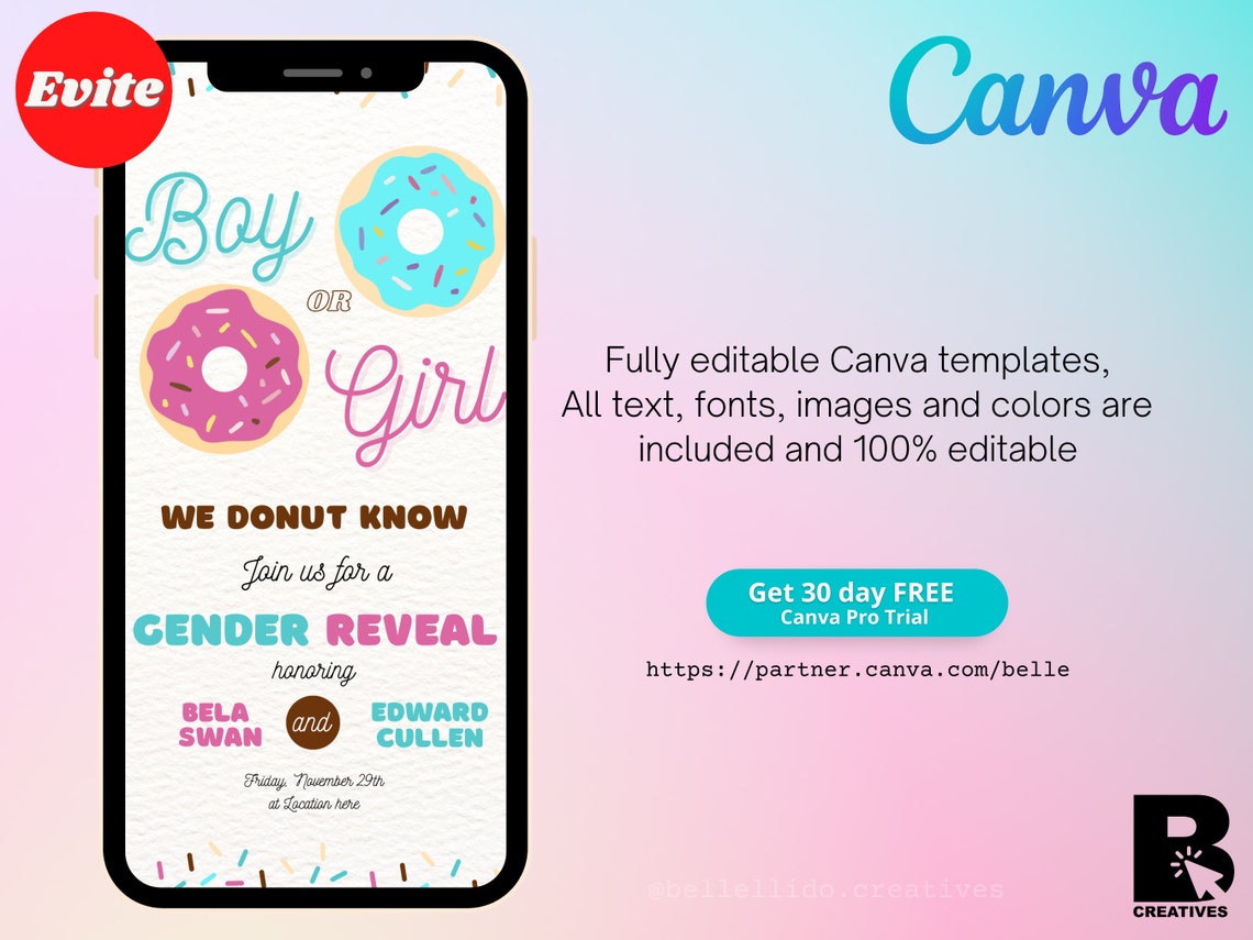 Editable Gender Reveal Invitation, Donut Theme Gender Reveal Party ...