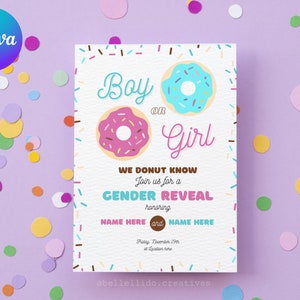 Editable Gender Reveal Invitation, Donut Theme Gender Reveal Party ...