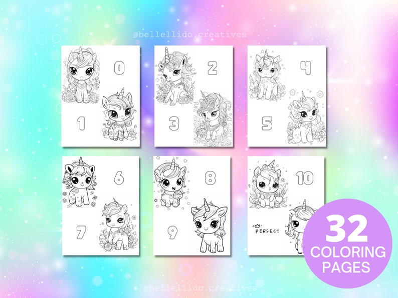 Cute Unicorn Coloring Pages With Alphabet A to Z and 0 to 10 Numbers ...