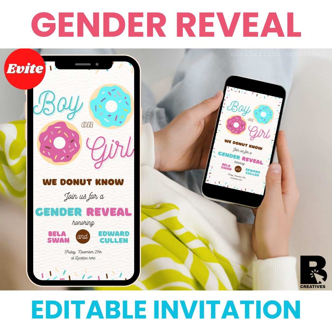 Editable Gender Reveal Invitation, Donut Theme Gender Reveal Party ...
